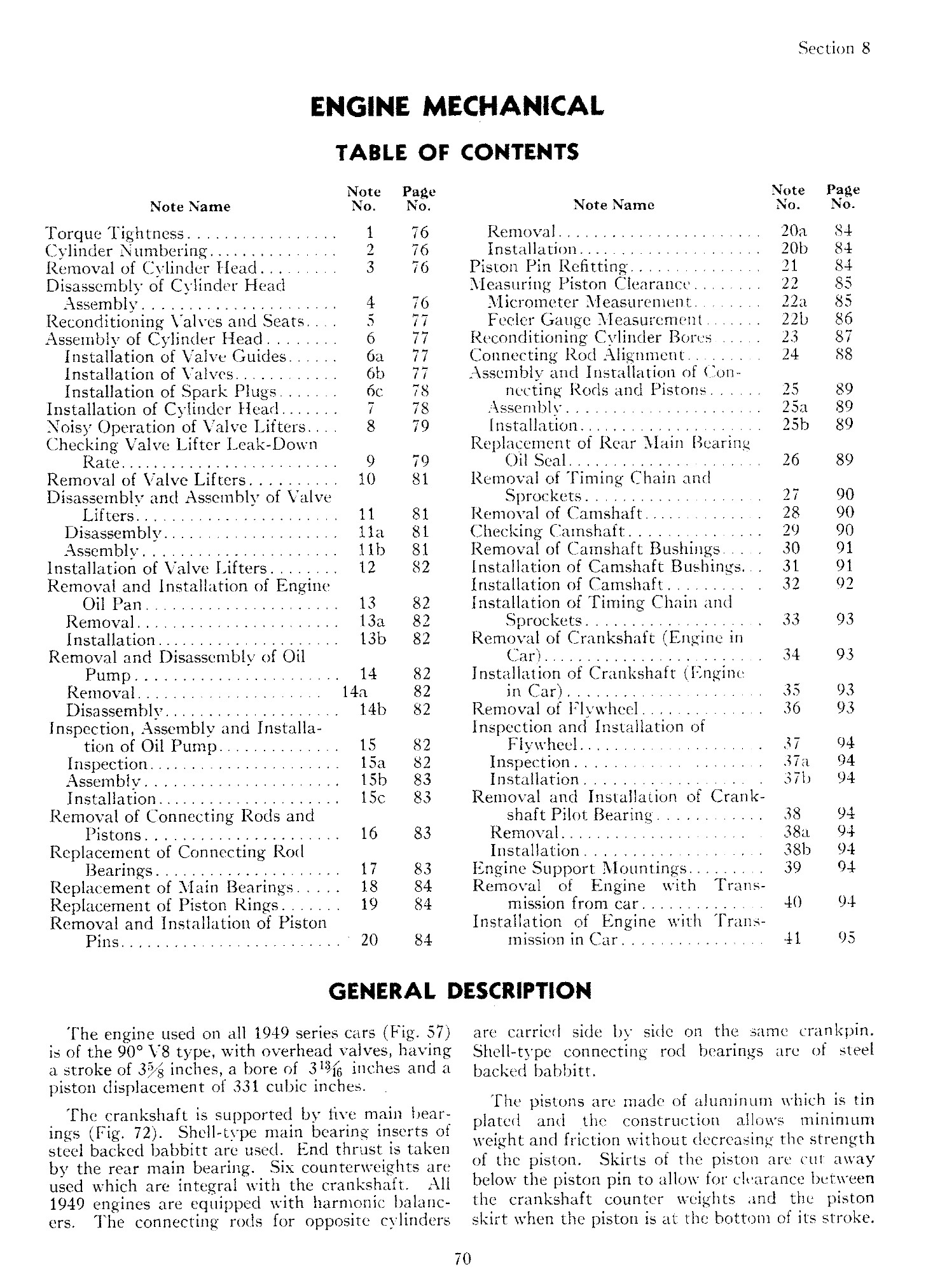 1949 Cadillac Shop Manual- Engine Mechanical Page 1 of 26